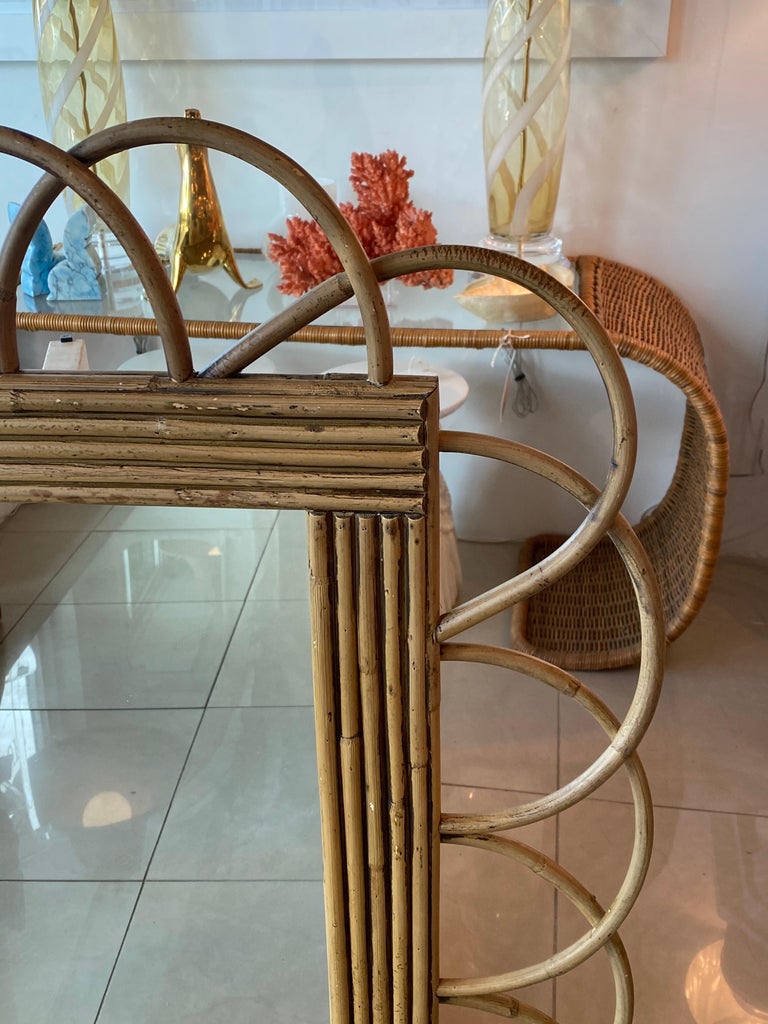 Vintage Palm Beach Loop Rattan and Bamboo Reed Wall Mirror at 1stDibs