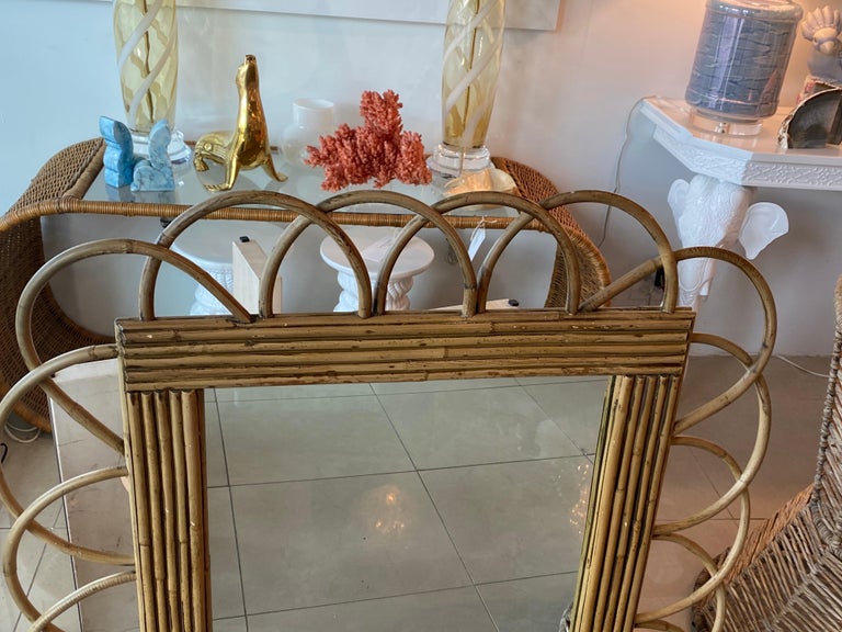 Vintage Palm Beach Loop Rattan and Bamboo Reed Wall Mirror at 1stDibs
