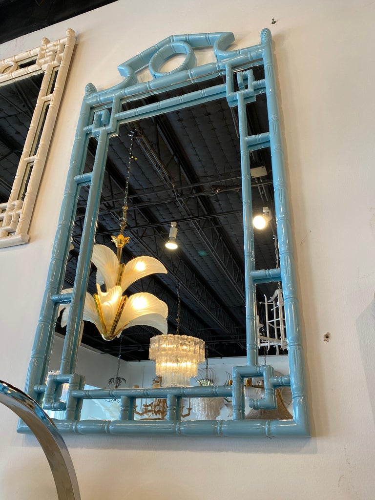 Vintage Palm Beach Newly Lacquered Blue Greek Key Pagoda Faux Bamboo ...
