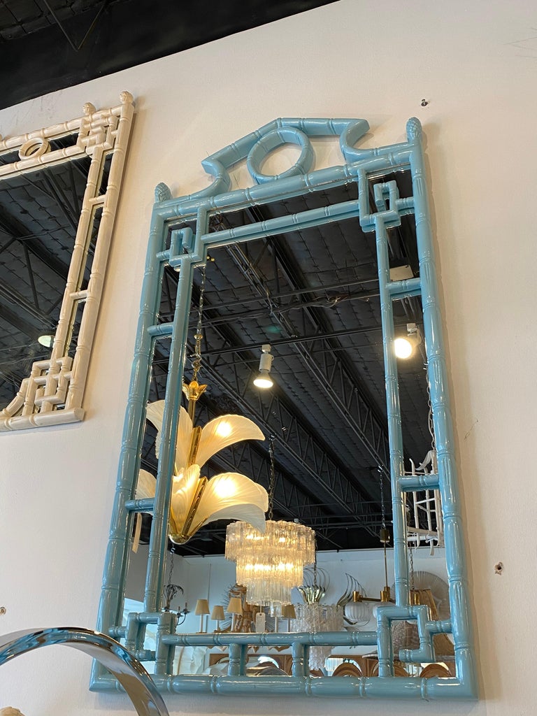 Vintage Palm Beach Newly Lacquered Blue Greek Key Pagoda Faux Bamboo ...