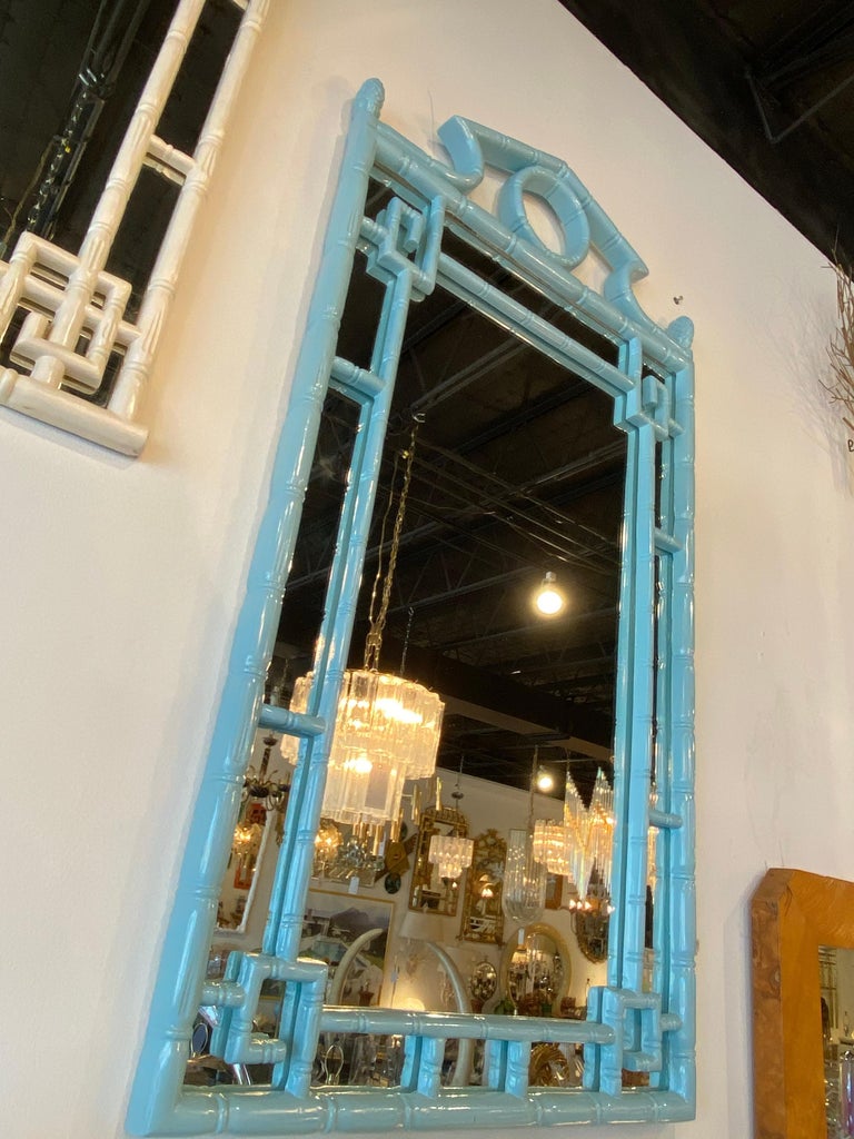 Vintage Palm Beach Newly Lacquered Blue Greek Key Pagoda Faux Bamboo ...