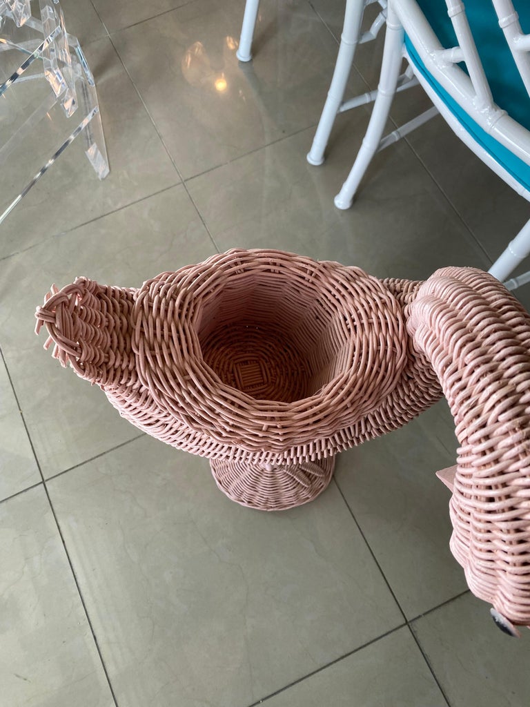 Vintage Palm Beach Pink Wicker Flamingo Plant Stand Pot Holder Garden ...