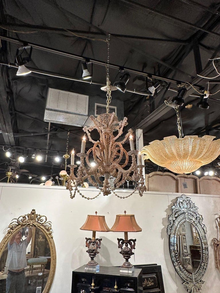 Vintage Palm Beach Seashell Chandelier For Sale at 1stDibs