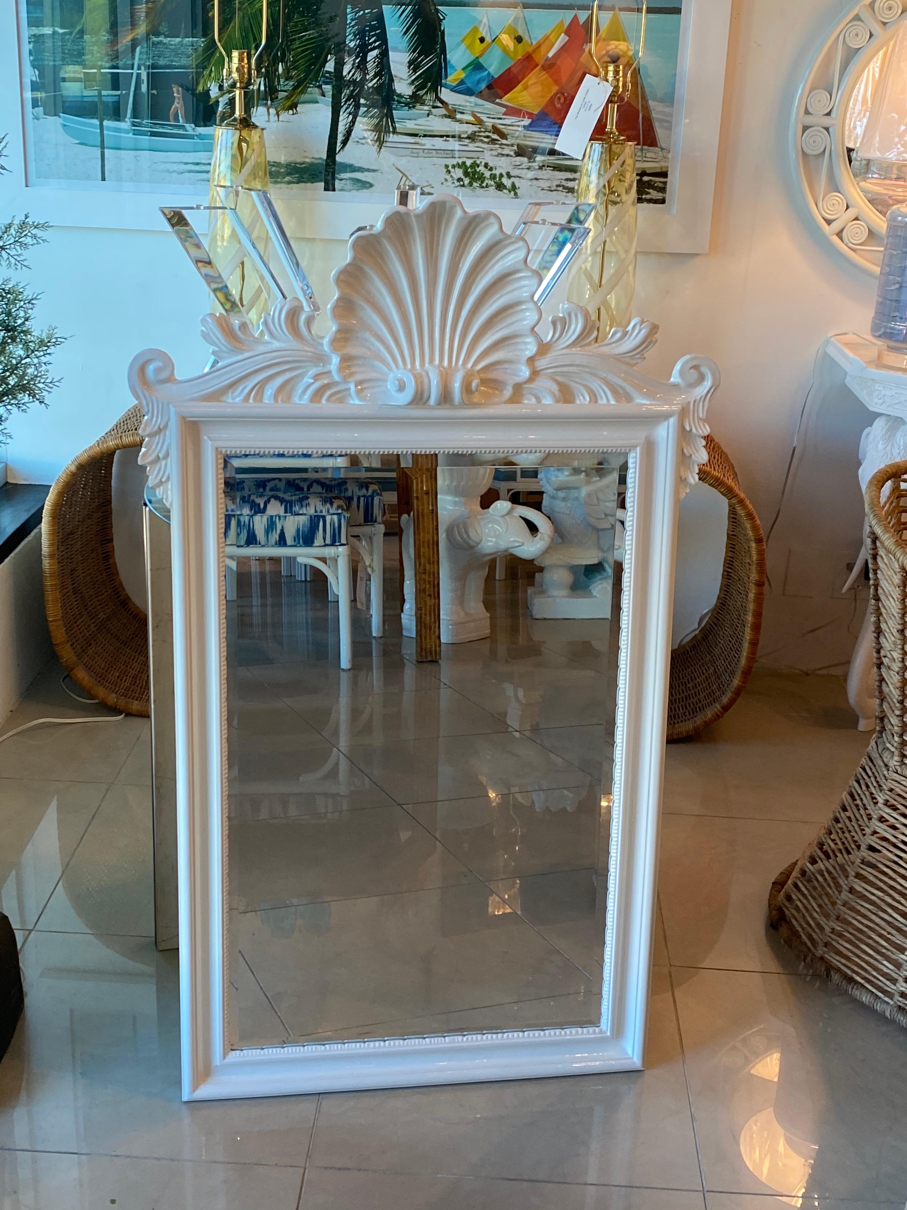 Vintage Palm Beach Shell Seashell White Lacquered Wall Mirror For Sale ...