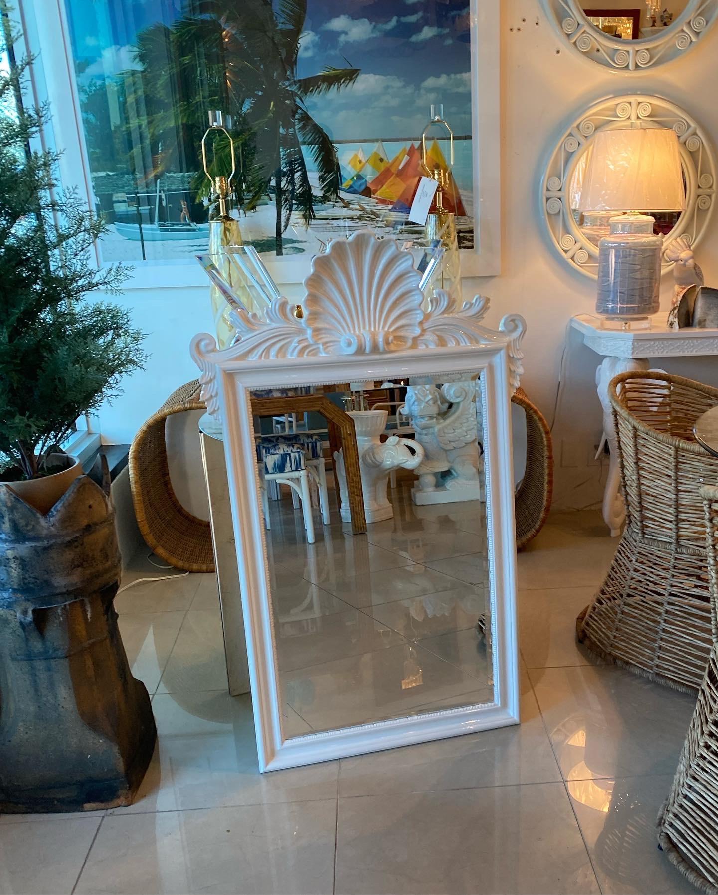 Vintage Palm Beach Shell Seashell White Lacquered Wall Mirror For Sale ...