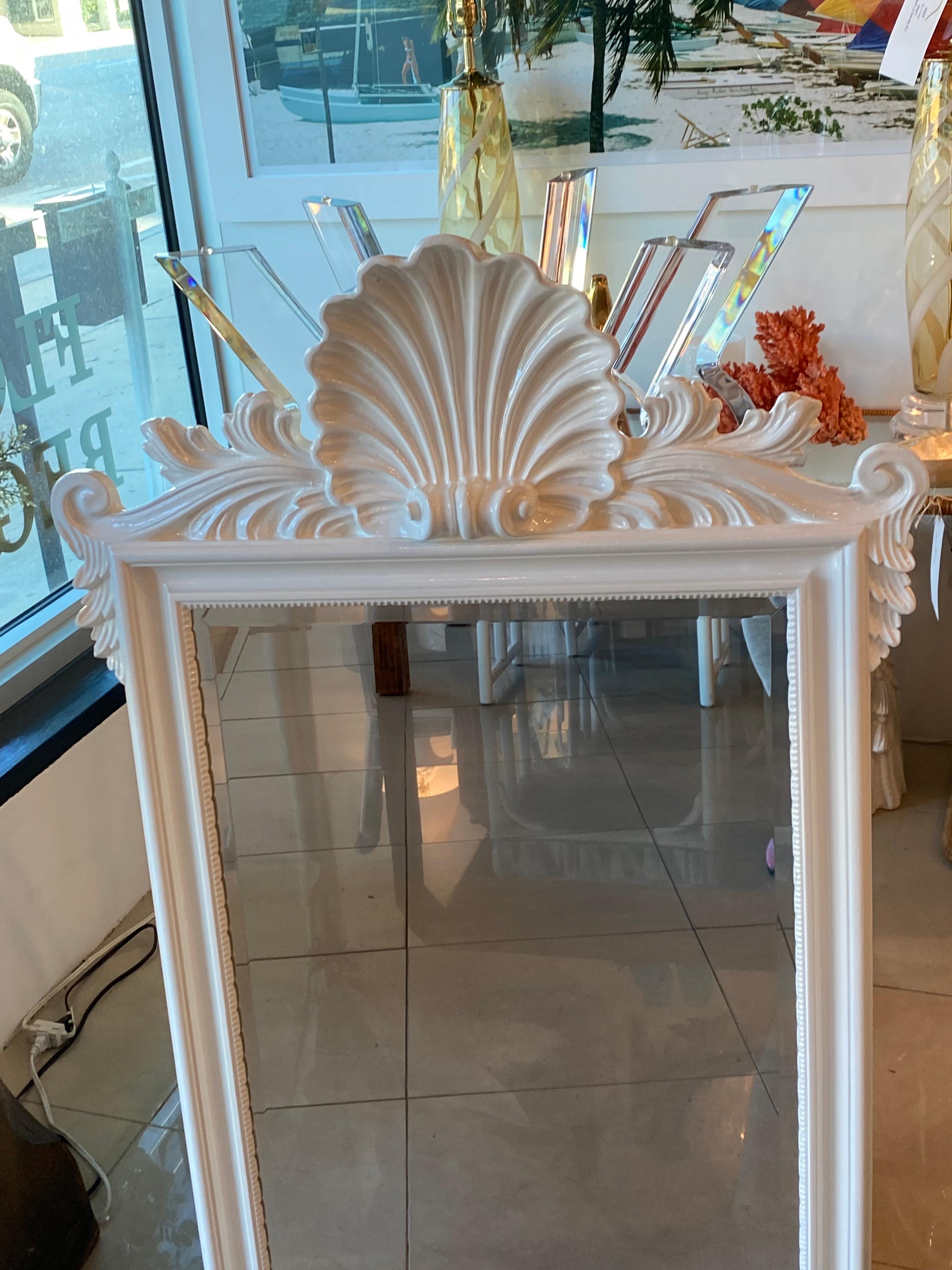 Vintage Palm Beach Shell Seashell White Lacquered Wall Mirror For Sale ...