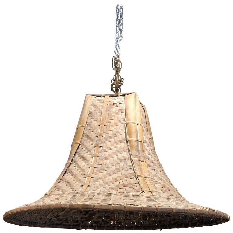 Vintage Palm Beach Tropical Rattan Wicker Pagoda Large Chandelier at ...