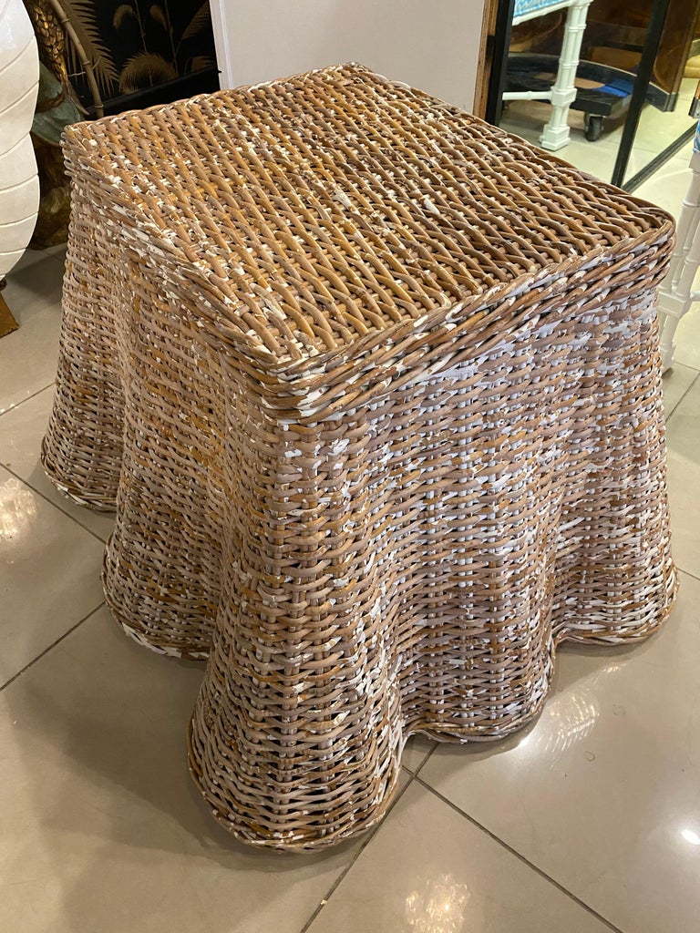 Vintage Palm Beach Trompe l'Oeil Wicker Draped Coffee Cocktail Side End ...