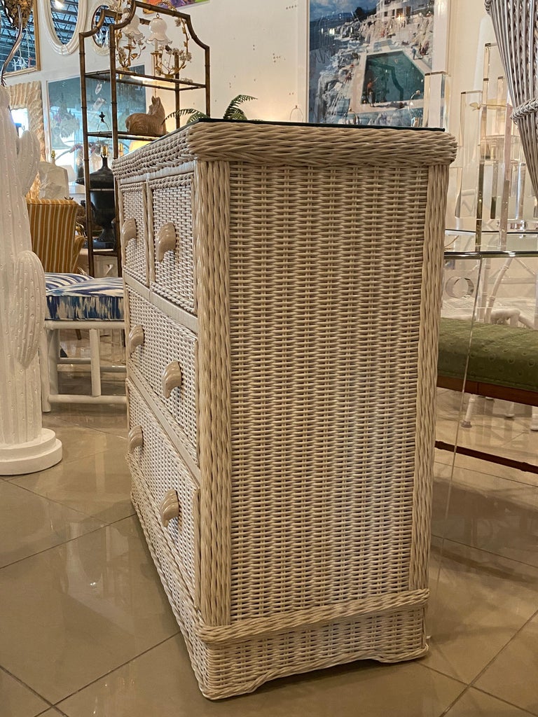 Vintage Palm Beach Wicker Chest of 4 Drawers Dresser Shell Pulls at ...