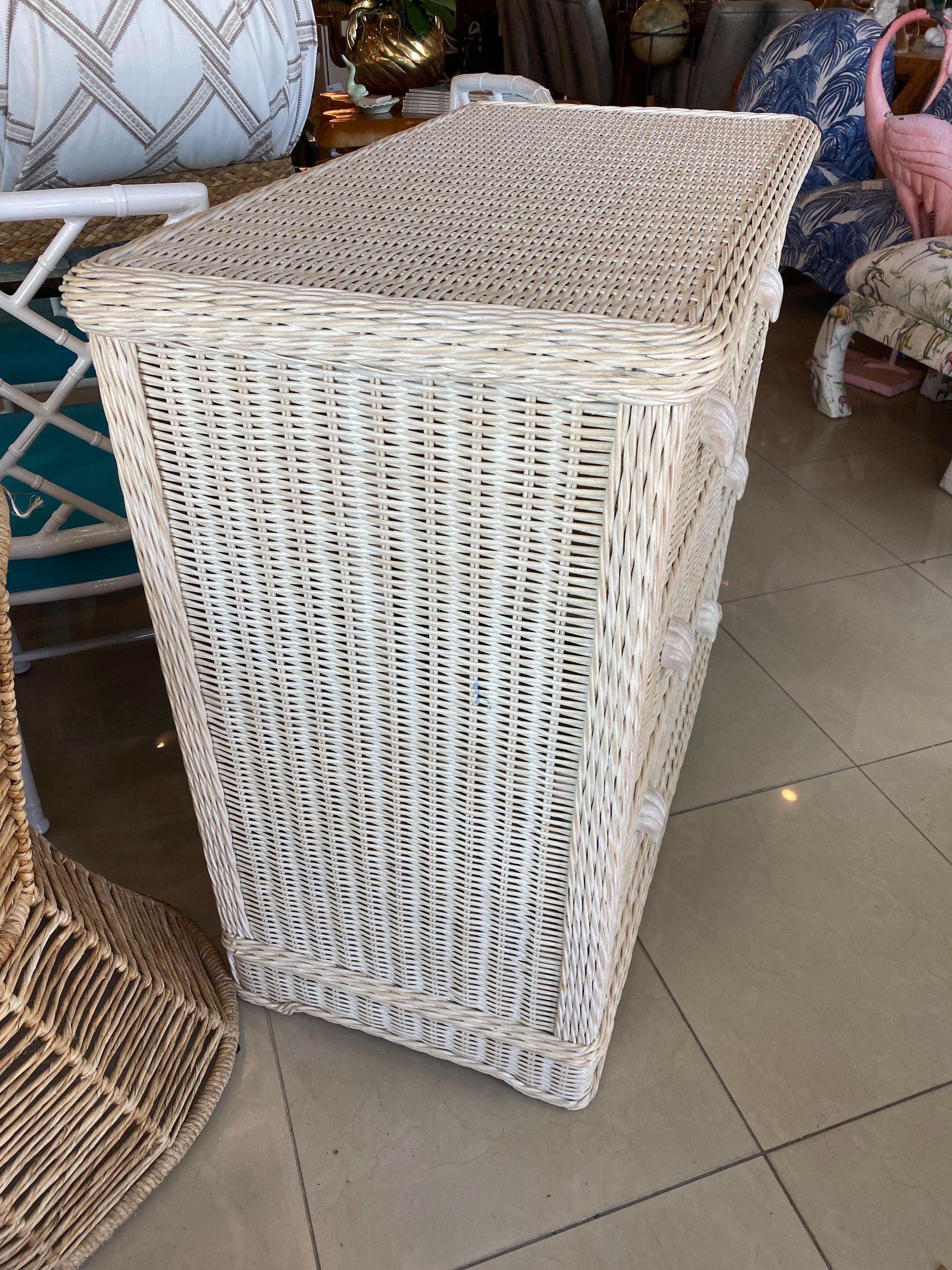 Vintage Palm Beach Wicker Chest of 4 Drawers Dresser Shell Pulls at ...