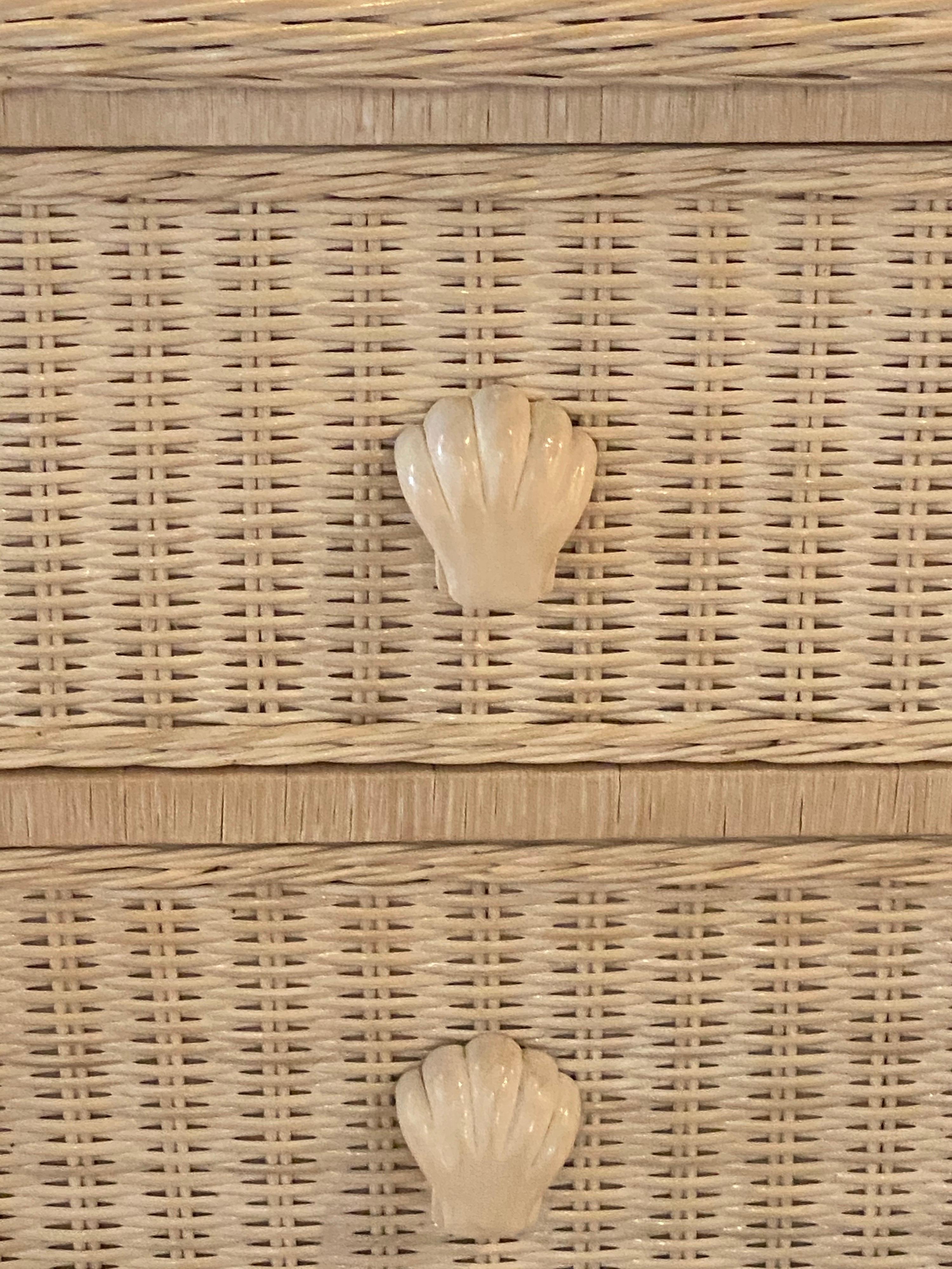 Vintage Palm Beach Wicker Nightstand Chest of 2 Drawers Shell Pulls at ...