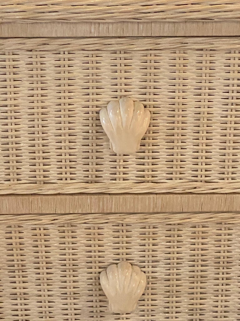 Vintage Palm Beach Wicker Nightstand Chest of 2 Drawers Shell Pulls For ...