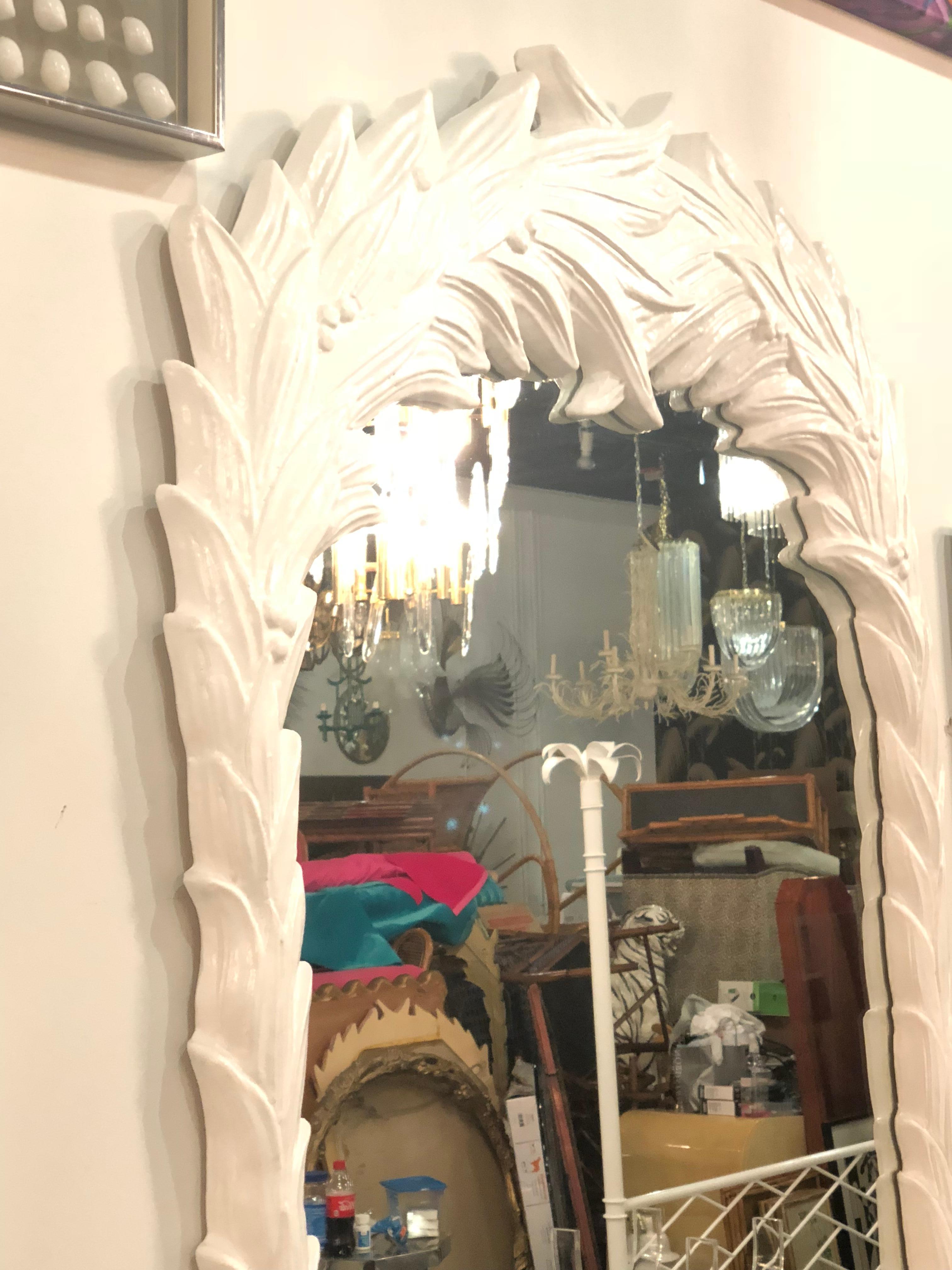 Vintage Palm Tree Frond Leaf Wall Mirror Lacquered White at 1stDibs