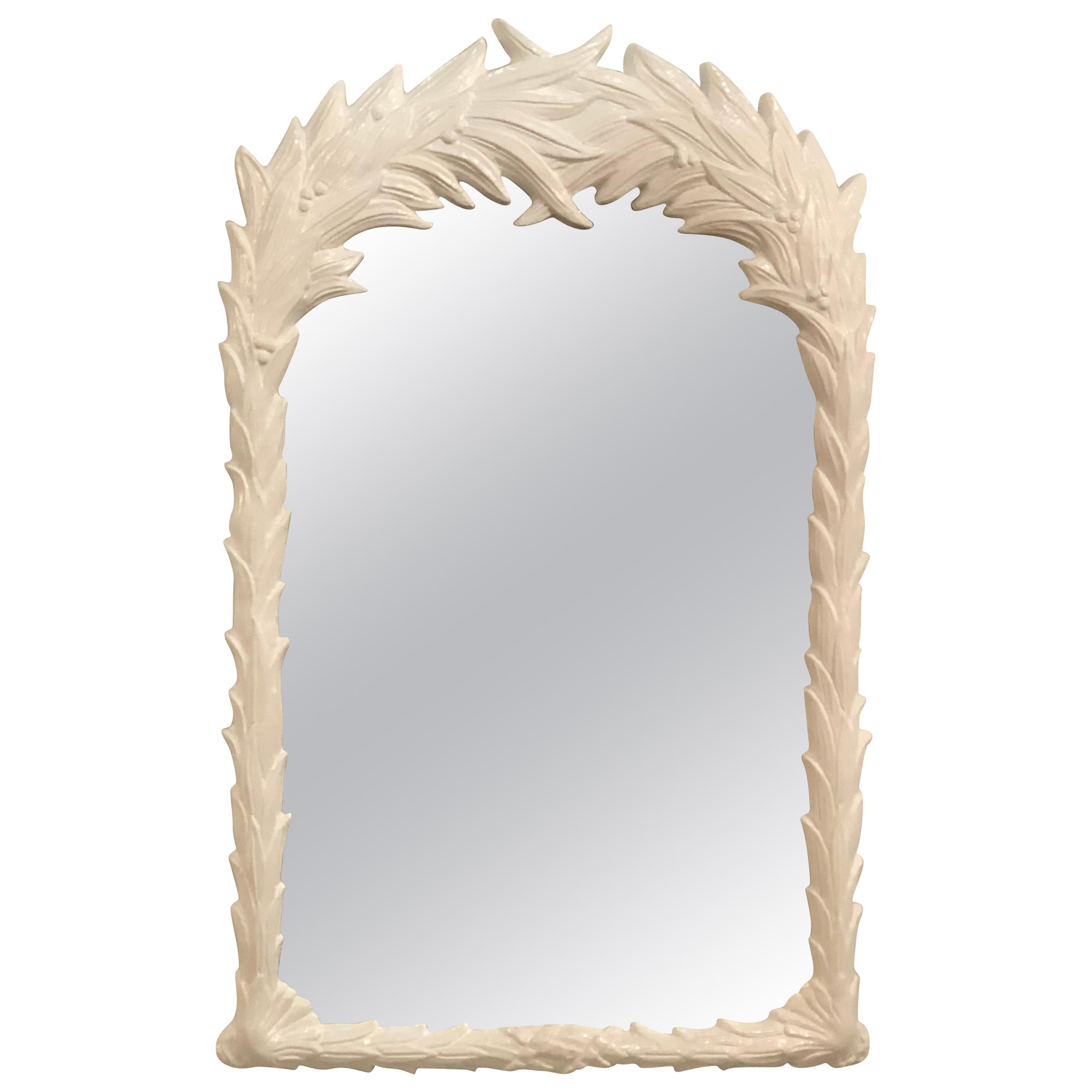 Vintage Palm Tree Frond Leaf Wall Mirror Lacquered White at 1stDibs