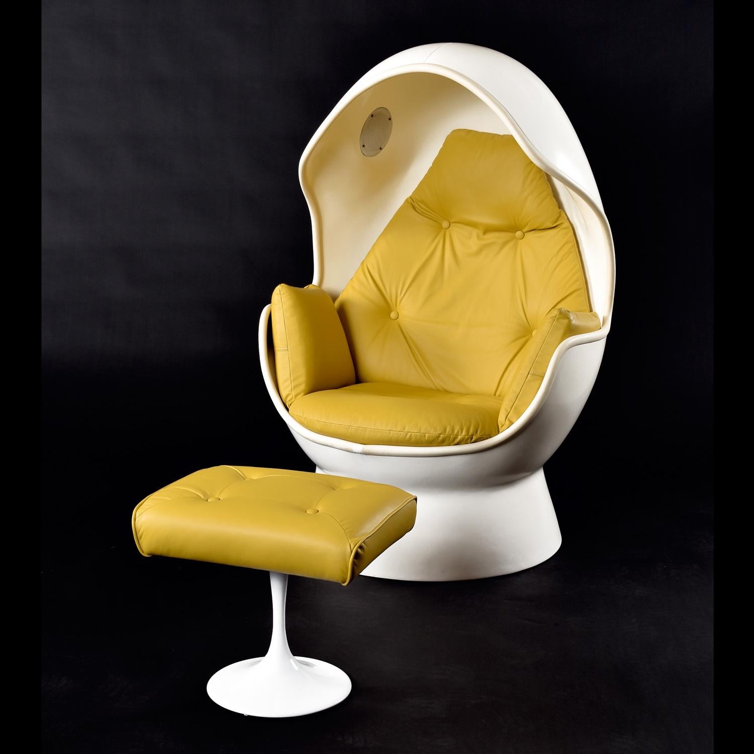 Vintage Panasonic Pod Stereo Egg Chair and Ottoman in Yellow Leather ...