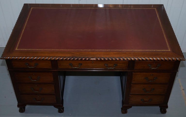 Vintage Panelled Mahogany Twin Pedestal Partner Desk Claw and Ball Legs ...