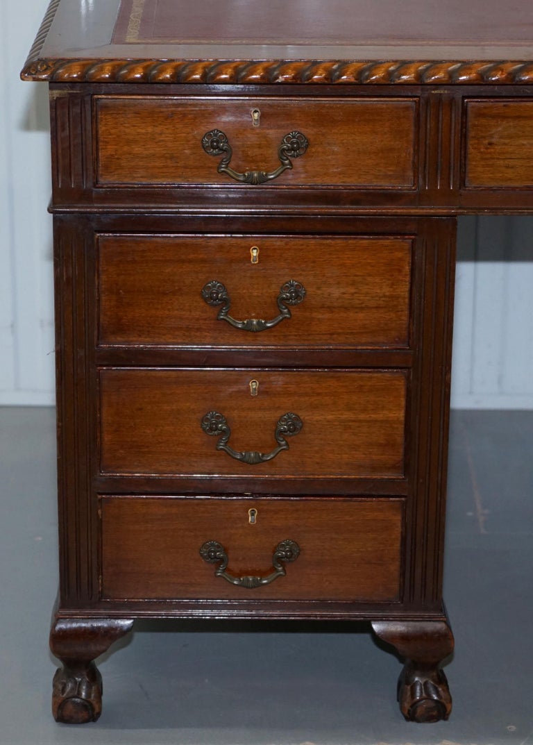 Vintage Panelled Mahogany Twin Pedestal Partner Desk Claw and Ball Legs ...