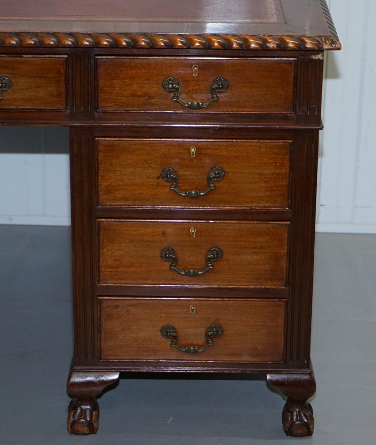 Vintage Panelled Mahogany Twin Pedestal Partner Desk Claw and Ball Legs ...