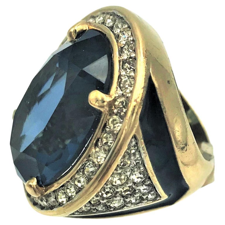 Vintage Panetta Cocktail Ring with a huge blue rhinestone 60/70s US, 6. ...