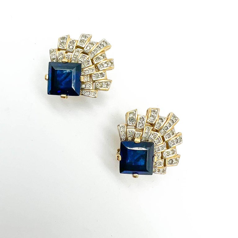 Vintage Panetta Sapphire Glass Fan Earrings 1960s For Sale at 1stDibs