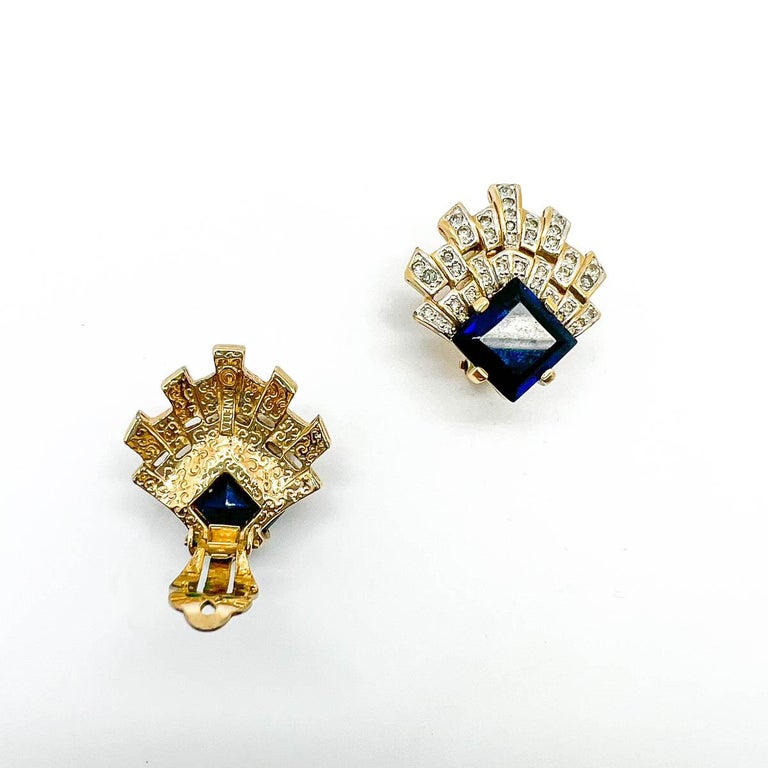 Vintage Panetta Sapphire Glass Fan Earrings 1960s For Sale at 1stDibs