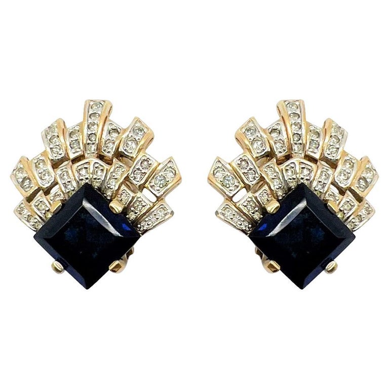 Vintage Panetta Sapphire Glass Fan Earrings 1960s For Sale at 1stDibs