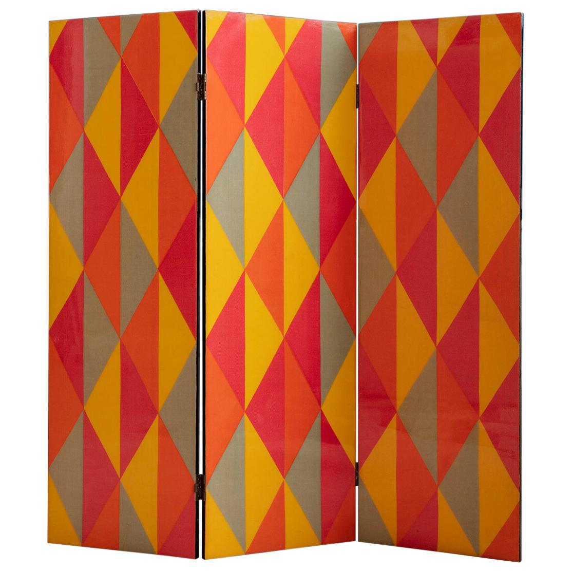Vintage Paravent with Harlequin Pattern, France, 1950s For Sale at 1stDibs