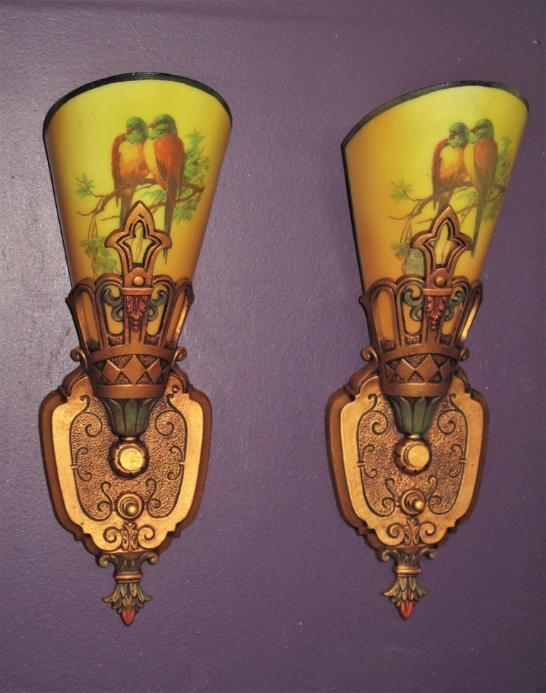 Vintage Parrot Slip Shade Sconce Lights Pair, Late 1920s For Sale at ...