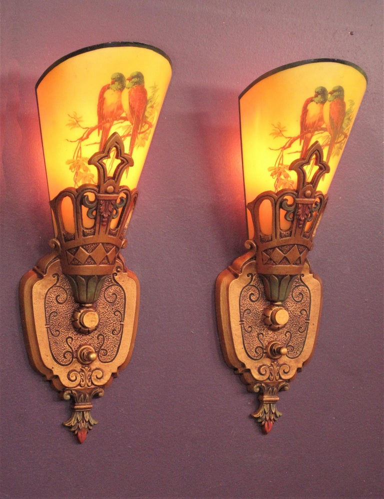 SINGLE ONLY - Not a pair. Vintage Parrot Slip Shade Sconce, Late 1920s ...