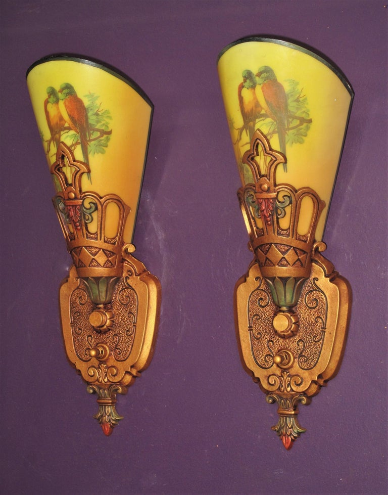 Vintage Parrot Slip Shade Sconce Lights Pair, Late 1920s For Sale at ...