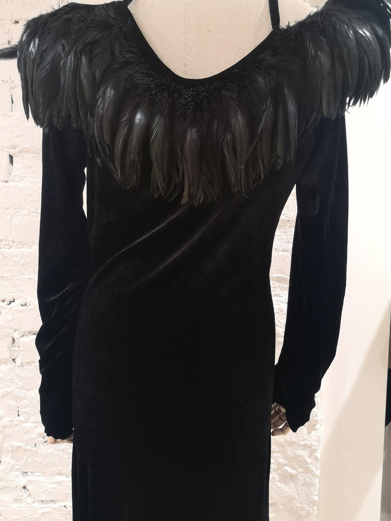 Vintage P.A.R.S.O.S.H black velvet feathers long dress at 1stDibs