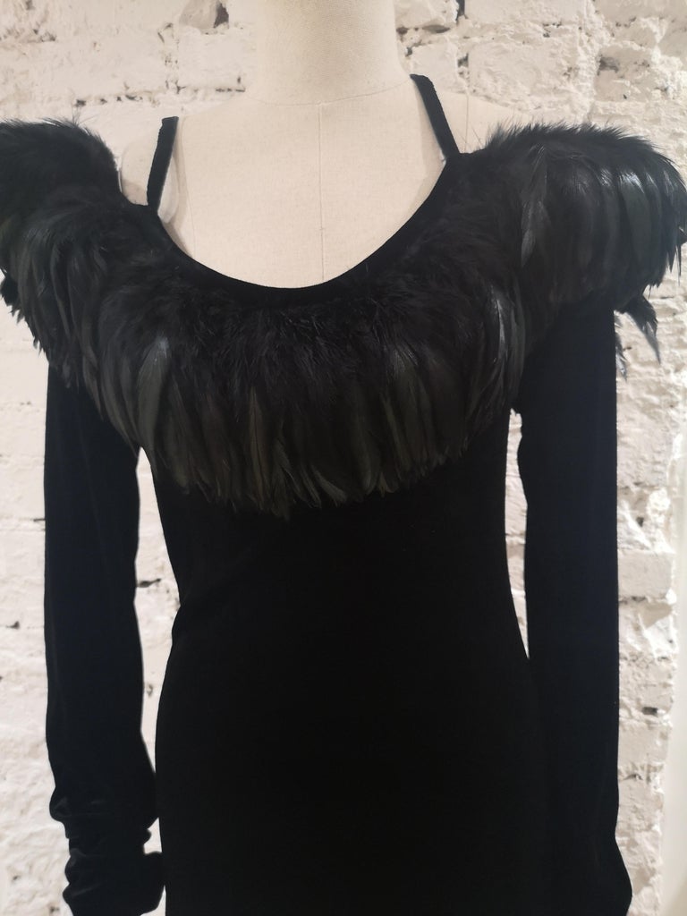 Vintage P.A.R.S.O.S.H black velvet feathers long dress at 1stDibs