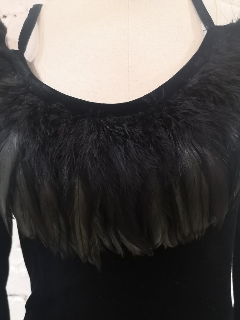 Vintage P.A.R.S.O.S.H black velvet feathers long dress at 1stDibs