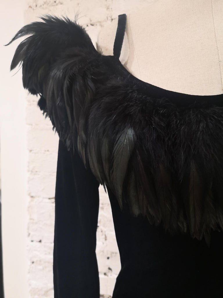Vintage P.A.R.S.O.S.H black velvet feathers long dress at 1stDibs