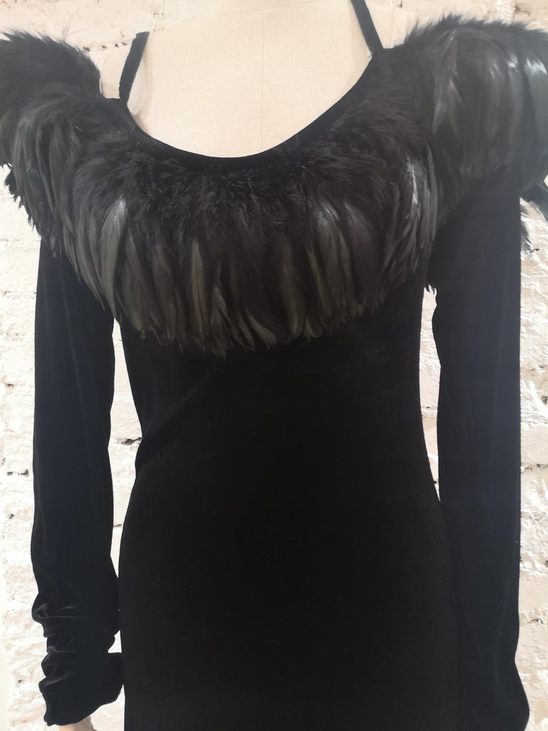 Vintage P.A.R.S.O.S.H black velvet feathers long dress at 1stDibs