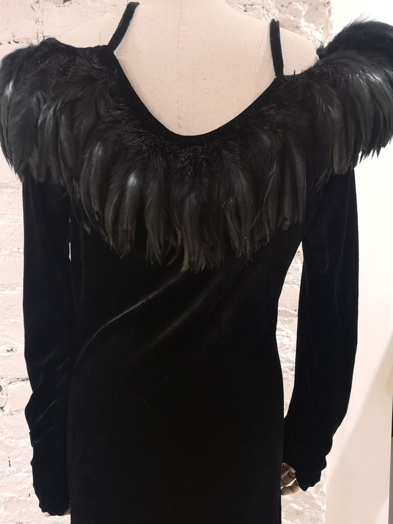 Vintage P.A.R.S.O.S.H black velvet feathers long dress at 1stDibs