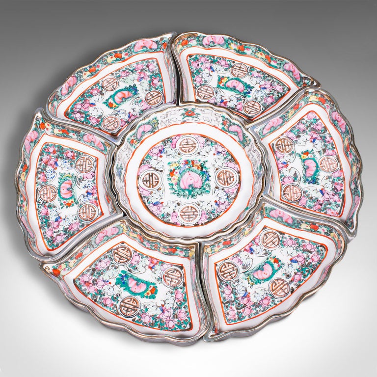 Vintage Party Serving Turntable, Chinese, Ceramic, Dish Set, Lazy Susan ...