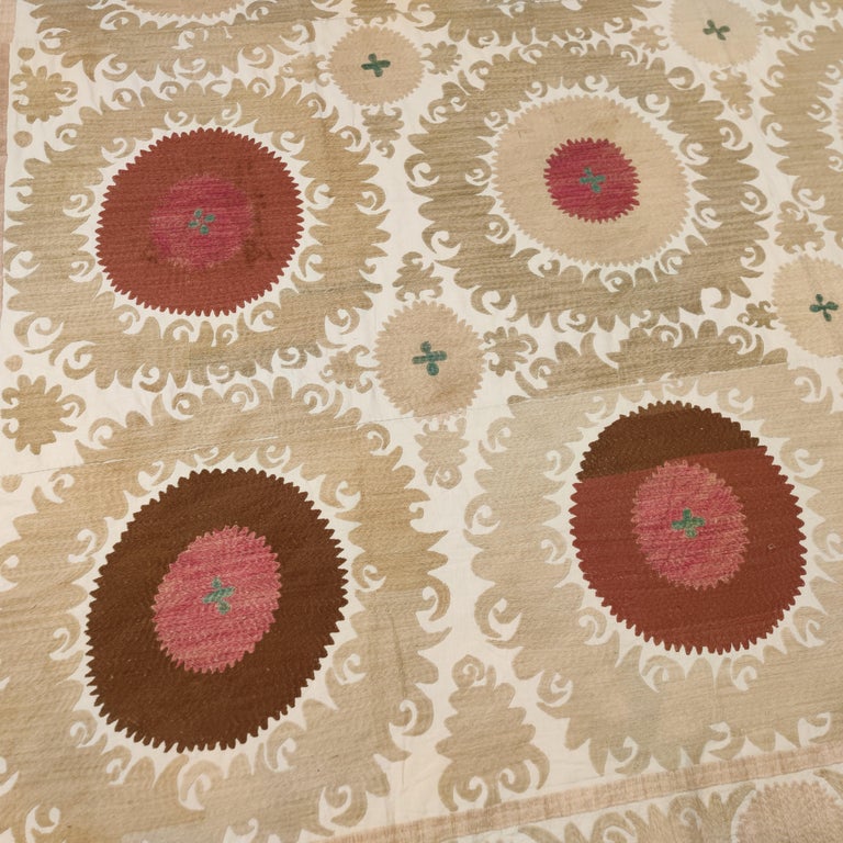 Vintage Pastel Coloured Central Asian Suzani Embroidery For Sale at 1stDibs