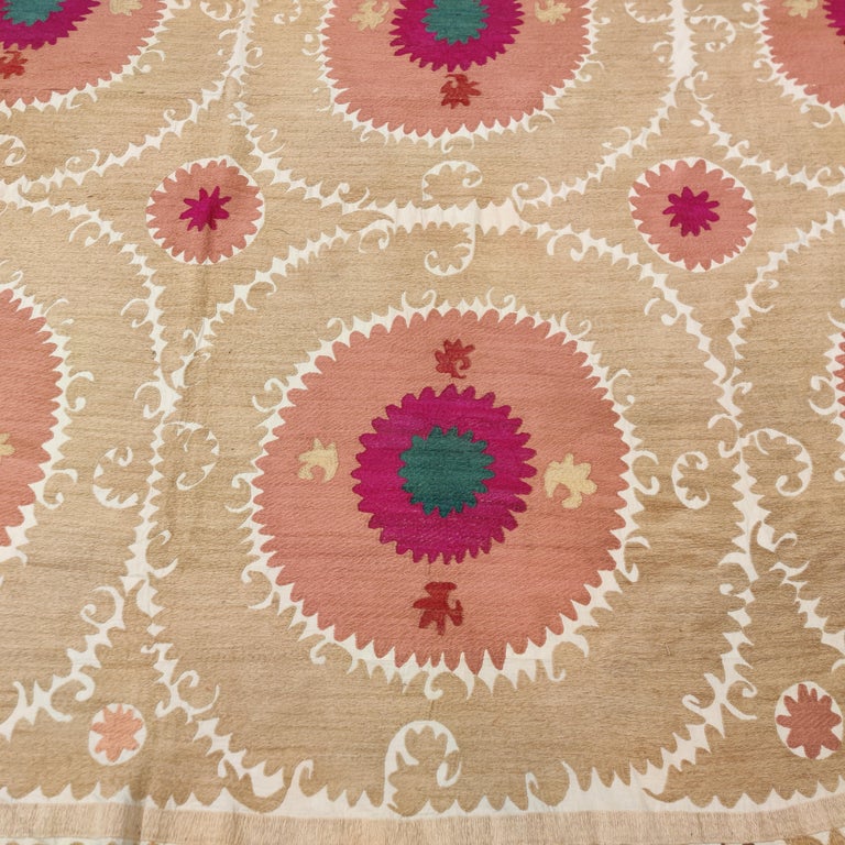 Vintage Pastel Coloured Central Asian Suzani Embroidery For Sale at 1stDibs