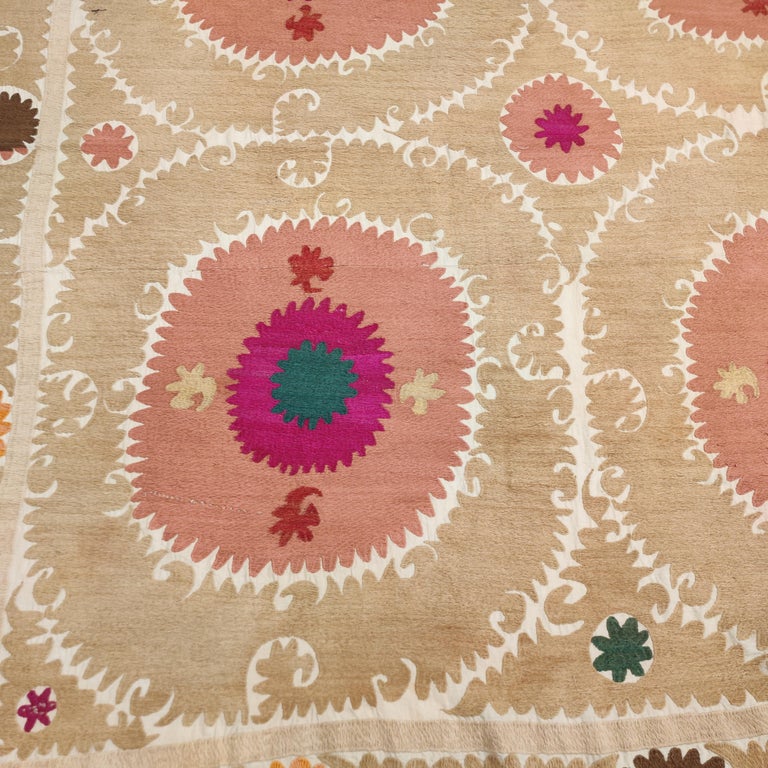 Vintage Pastel Coloured Central Asian Suzani Embroidery For Sale at 1stDibs