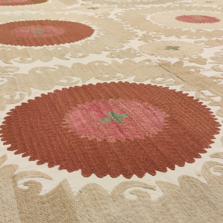 Vintage Pastel Coloured Central Asian Suzani Embroidery For Sale at 1stDibs