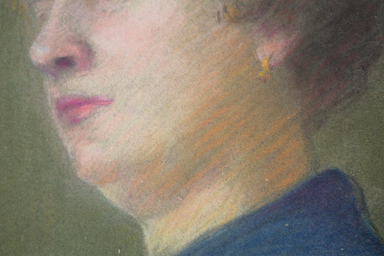 Vintage Pastel Crayon Portrait For Sale at 1stDibs