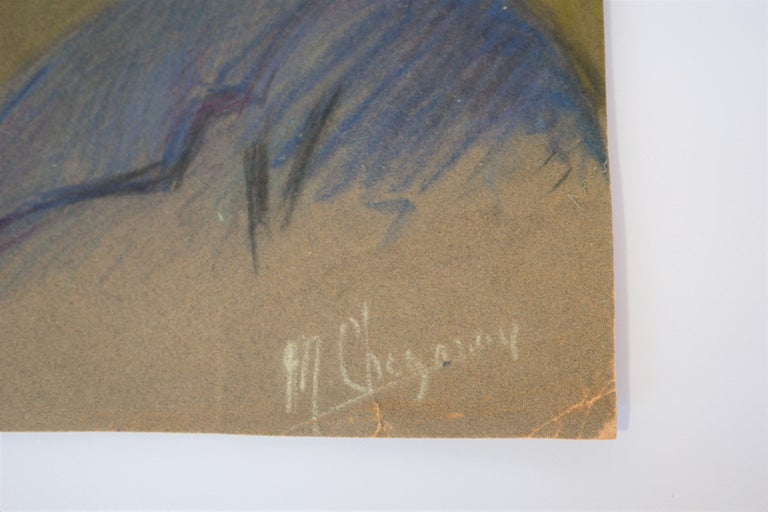 Vintage Pastel Crayon Portrait For Sale at 1stDibs