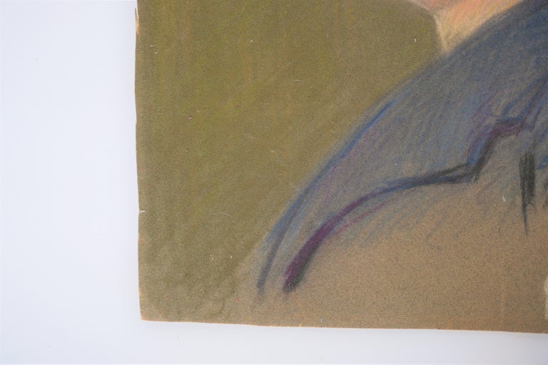 Vintage Pastel Crayon Portrait For Sale at 1stDibs