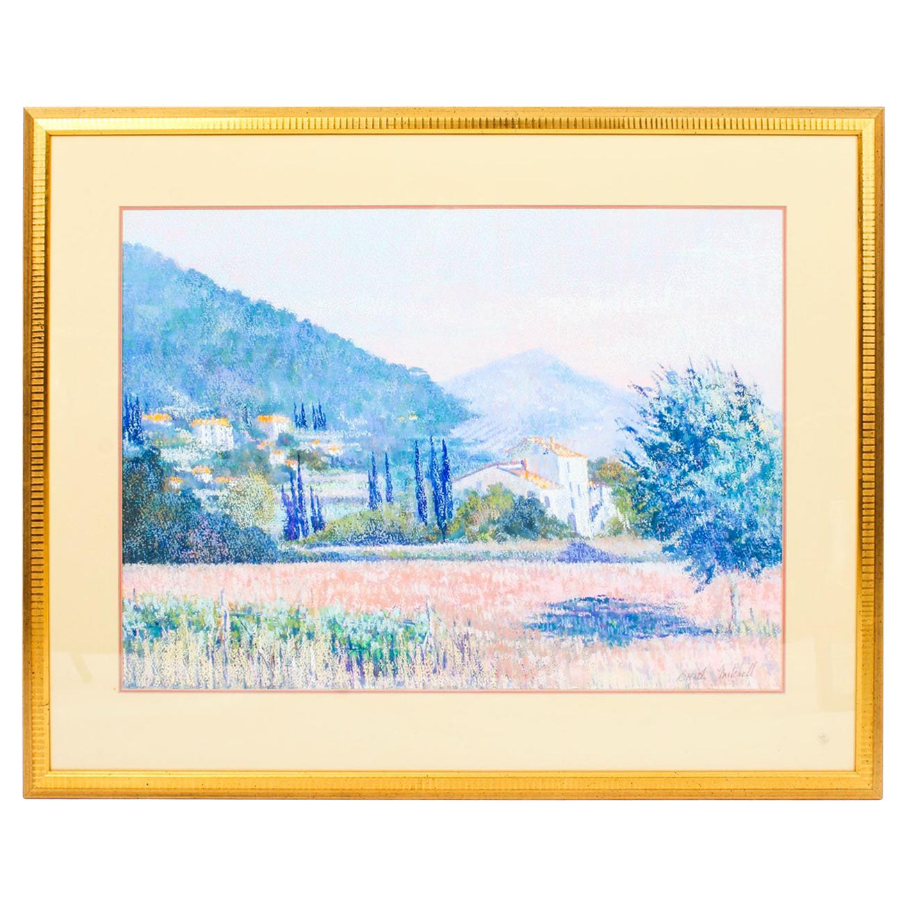 Vintage Pastel Tuscany Landscape by Brenda Mitchell, Late 20th Century ...