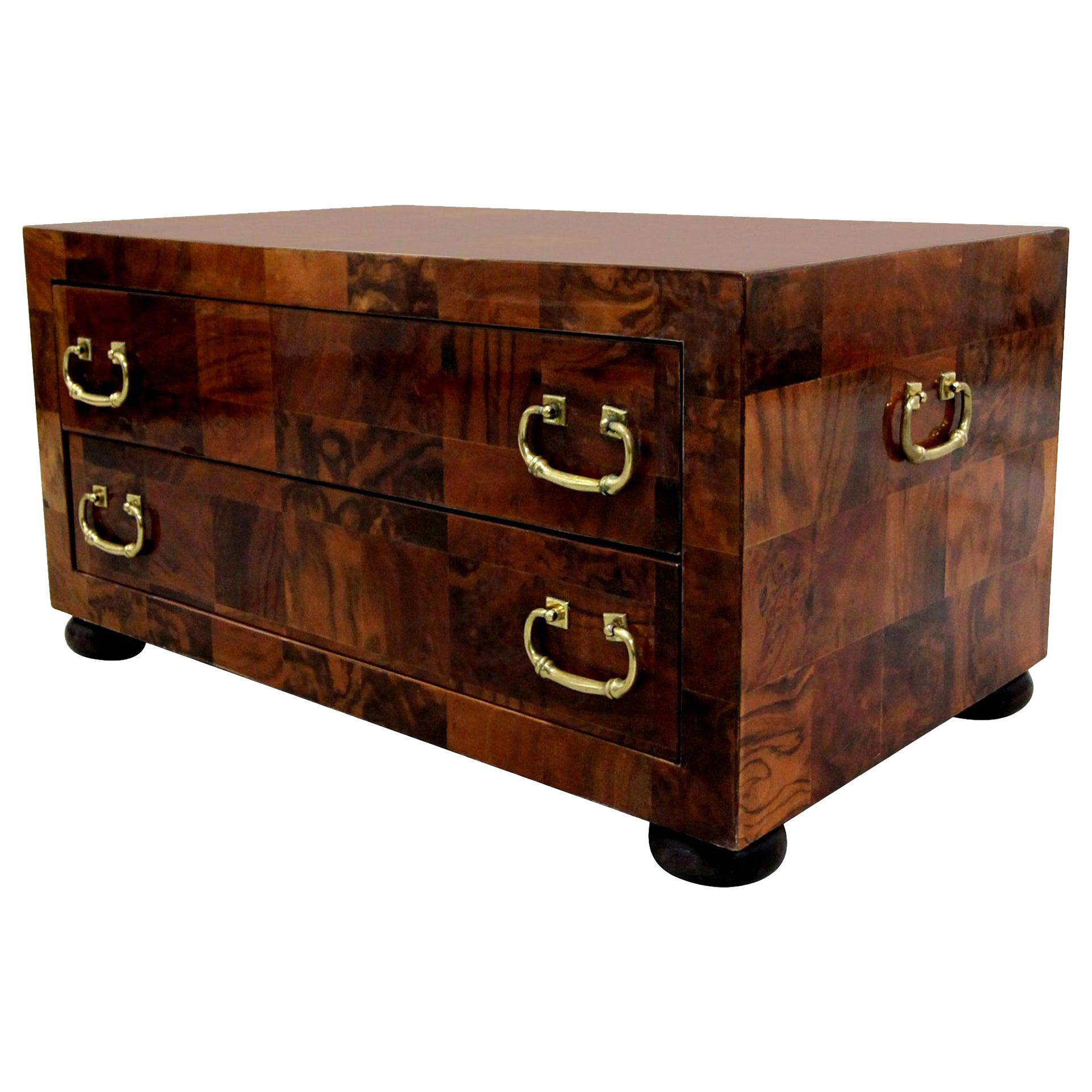 Vintage Patchwork Burl and Brass Two-Drawer Chest Cabinet For Sale at ...