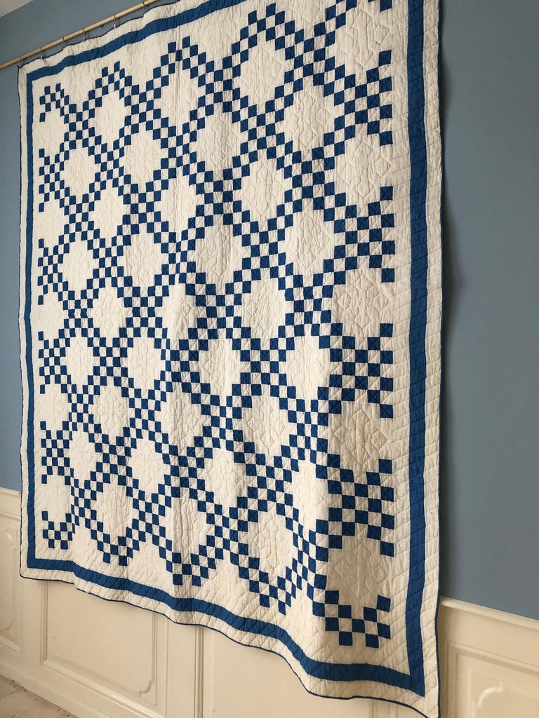 Vintage Patchwork "Double Irish Chain" Quilt in Blue and White, USA ...