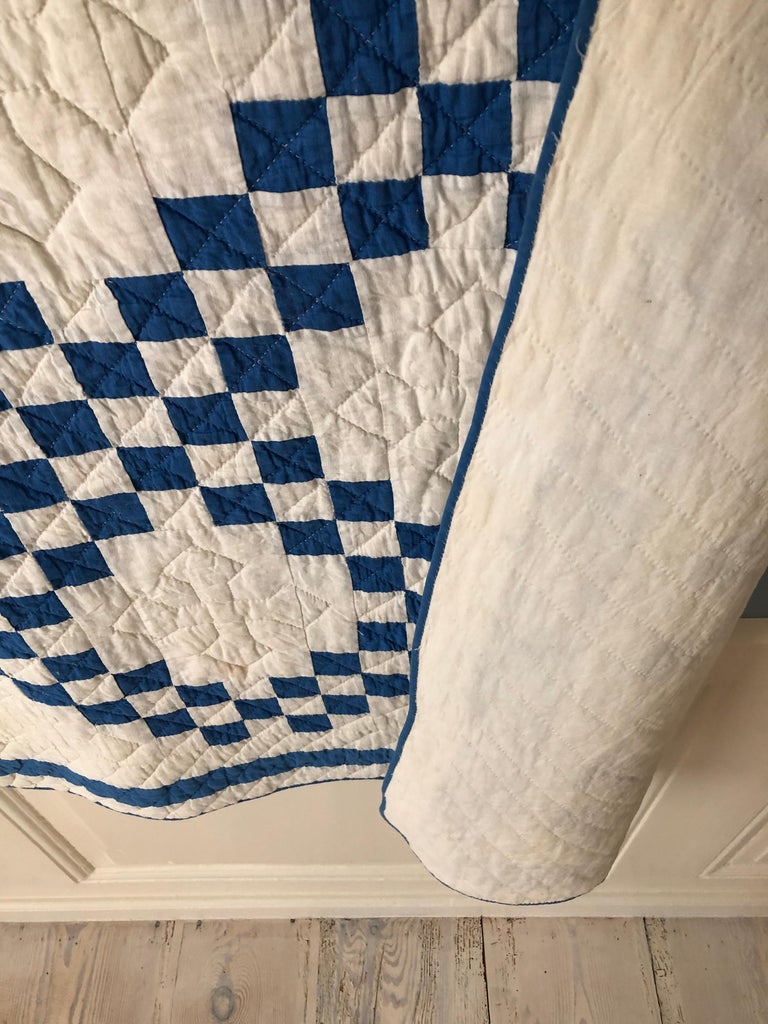 Vintage Patchwork "Double Irish Chain" Quilt in Blue and White, USA ...
