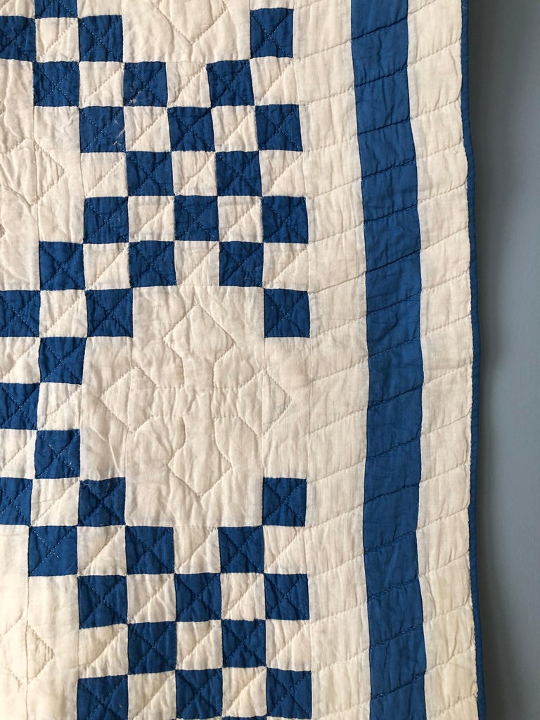 Vintage Patchwork "Double Irish Chain" Quilt in Blue and White, USA ...
