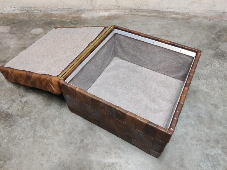 Vintage Patchwork Leather Ottoman with Storage, 1970s at 1stDibs